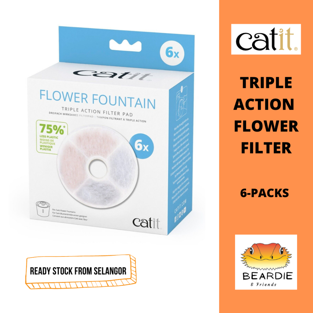 CATIT TRIPLE ACTION FOUNTAIN FILTER PAD 6-PACK CAT DRINKING FLOWER ...