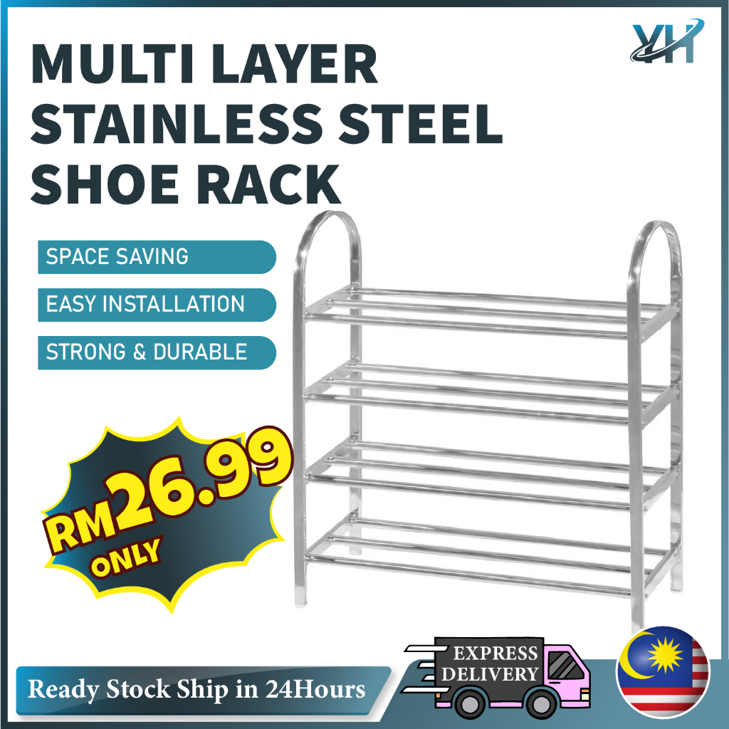 4 Tier Rak Kasut Stainless Steel Rack Shoe Rack Shoe Storage Rack Shoe ...