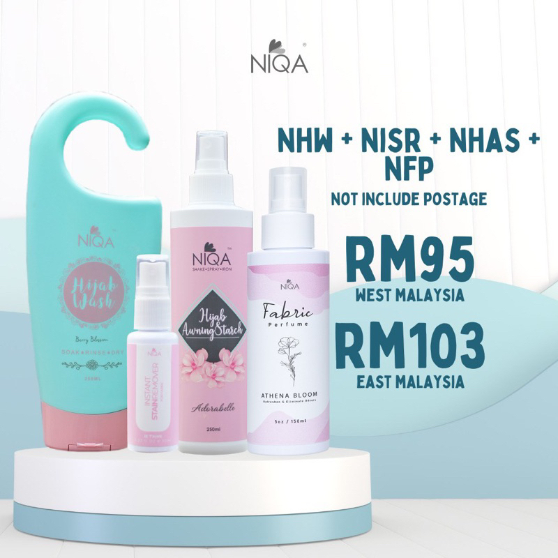 NIQA COMBO Hijab Wash + Instant Stain Remover + Starch + Fabric Perfume ...