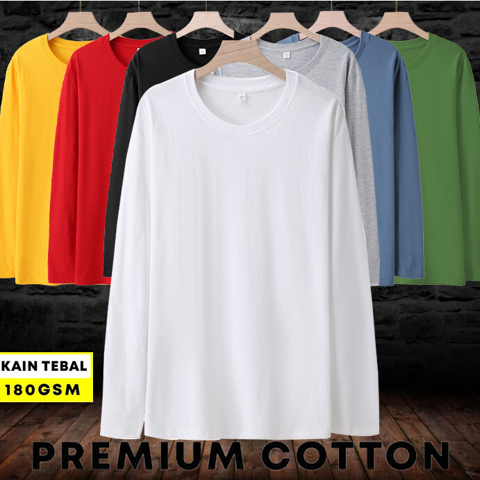 Premium 100% Cotton 180GSM Long Sleeve Plain T Shirt High Quality ...