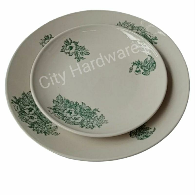 Vintage Green Flower Ceramic Shallow Plate Old Style Traditional ...