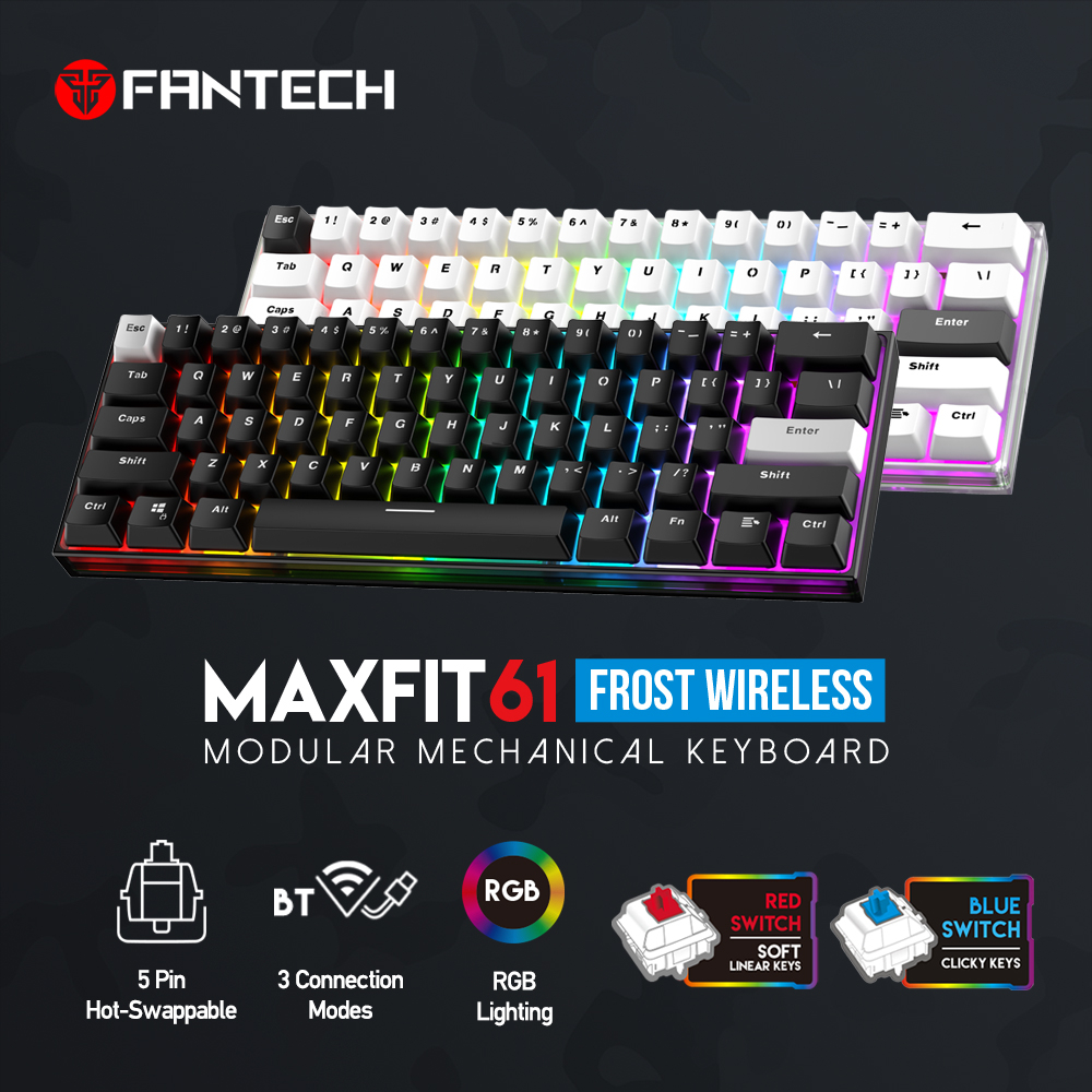 FANTECH MAXFIT61 FROST WIRELESS MODULAR MECHANICAL KEYBOARD ,TRI-MODE ...