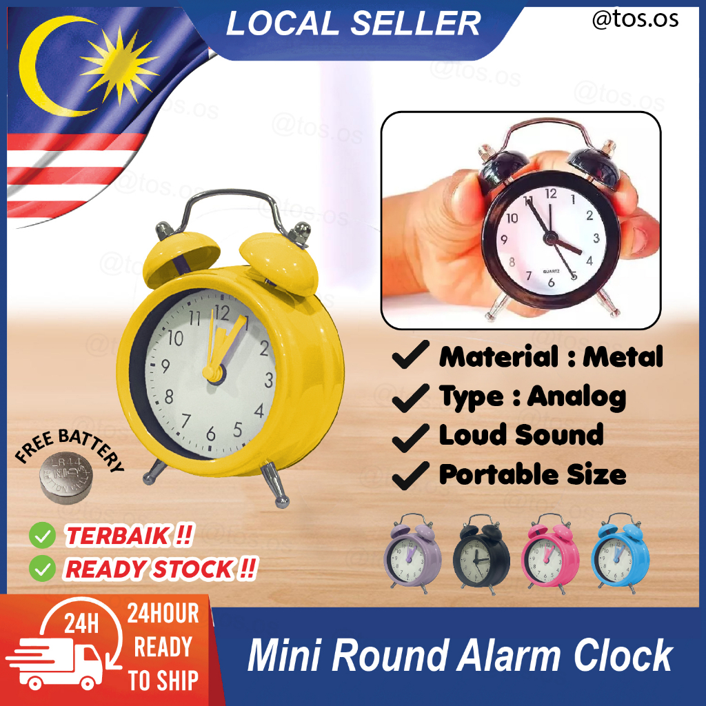 Mini Round Alarm Clock Double Bell Small Retro Alarm Analog Non-Ticking ...