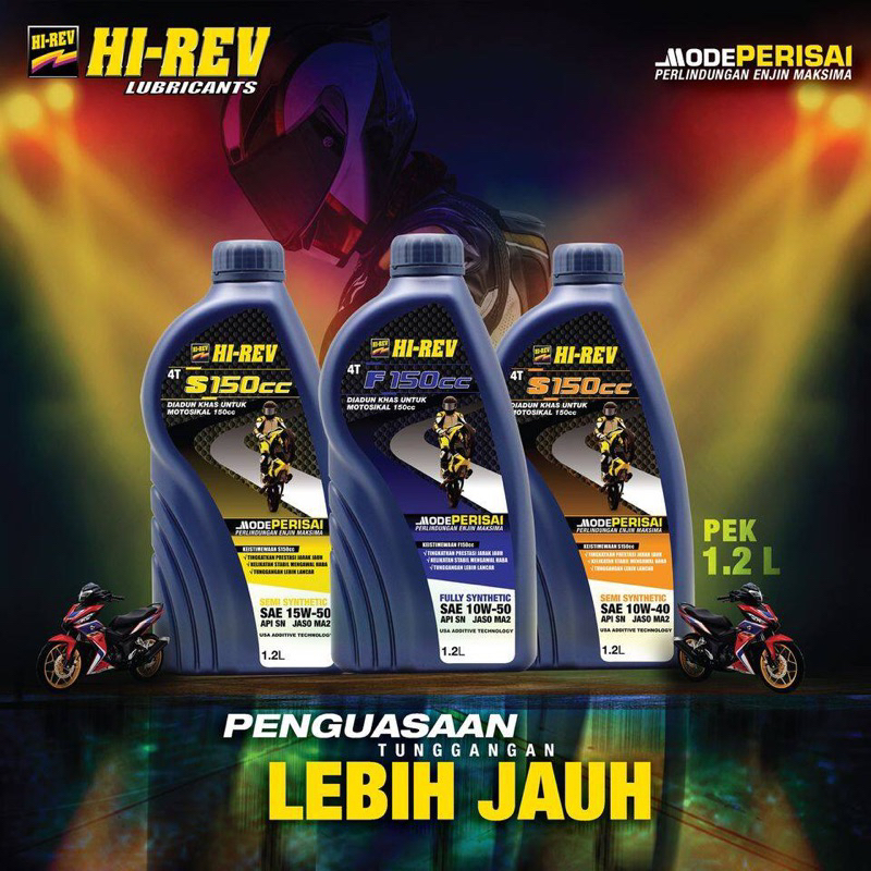 100% ORIGINAL 1L 1.2L MINYAK HI REV 4T HIREV RS150 Y15 150RS RSX 1.2L 15W50 20W50 10W50 10W40 ...