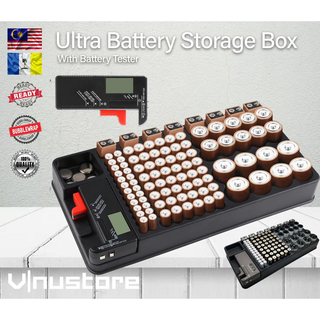 Ultra Battery Storage Box Compartment | Heavy Duty with Battery Tester ...