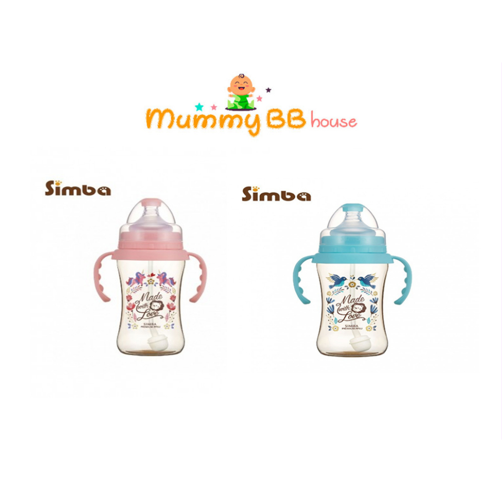 Simba PPSU Bottle[Handle+Auto Straw]-Wide Neck 360ml (Blue) | Shopee Malaysia