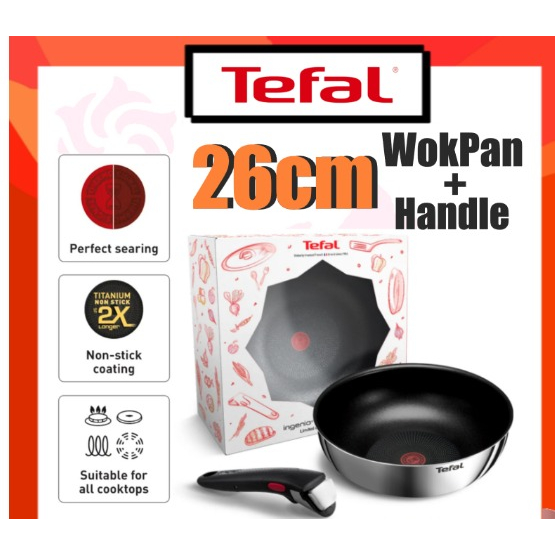 Tefal Non Stick Ingenio Emotion Wokpan 26cm (L8977774) + Ingenio Handle (L9863022) Cookware Set ...
