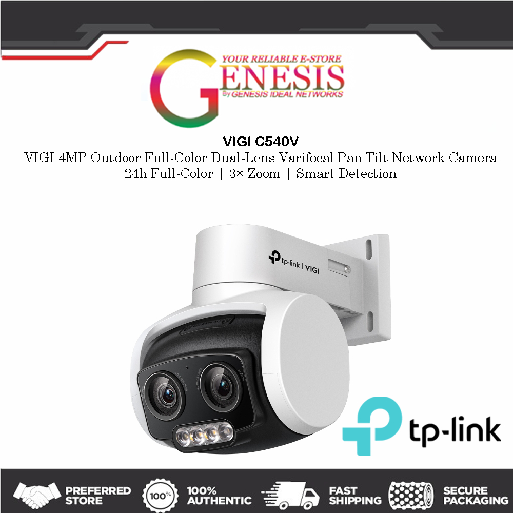 TP-Link VIGI C540V POE WIRED 4MP Outdoor Full-Color CCTV Dual-Lens 3x ...