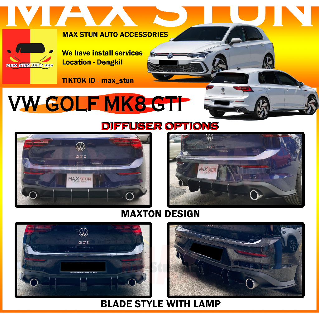 VOLKSWAGEN GOLF MK8 GOLF GTI REAR DIFFUSER MAXTON LOOK REAR DIFFUSERF ...