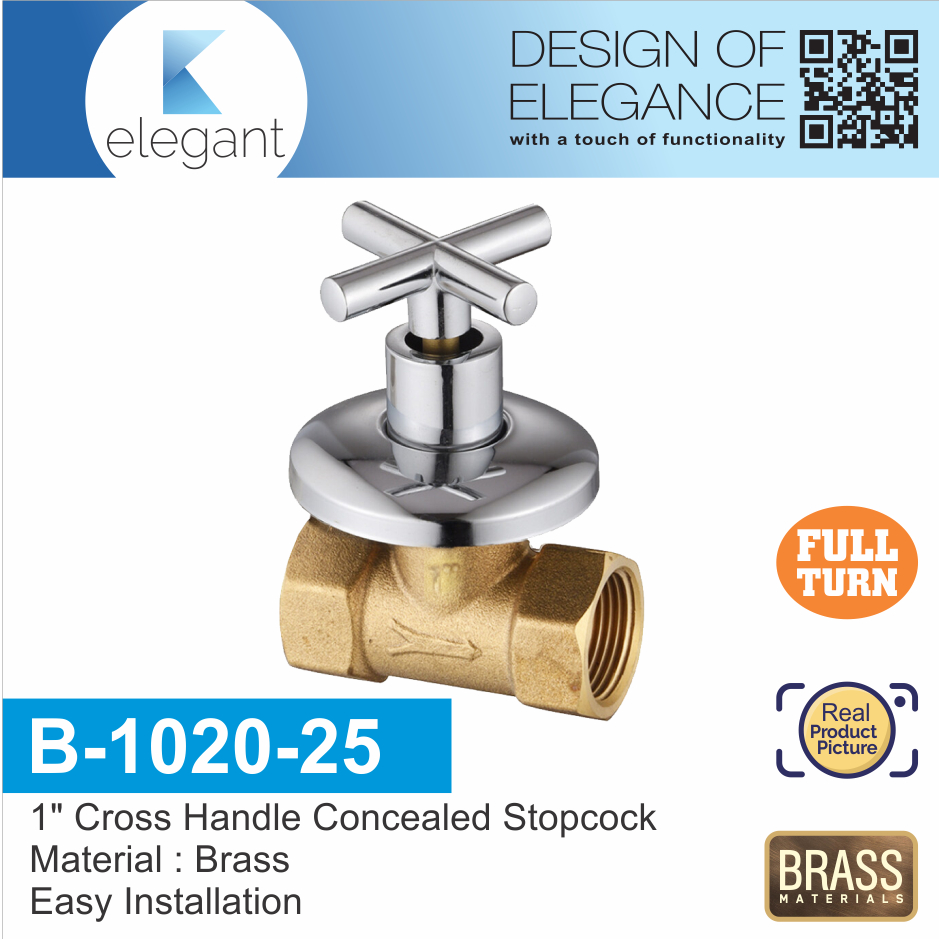 Sinor B-1020-25 Cross Handle Concealed Stopcock 1" Stopcock Bathroom ...