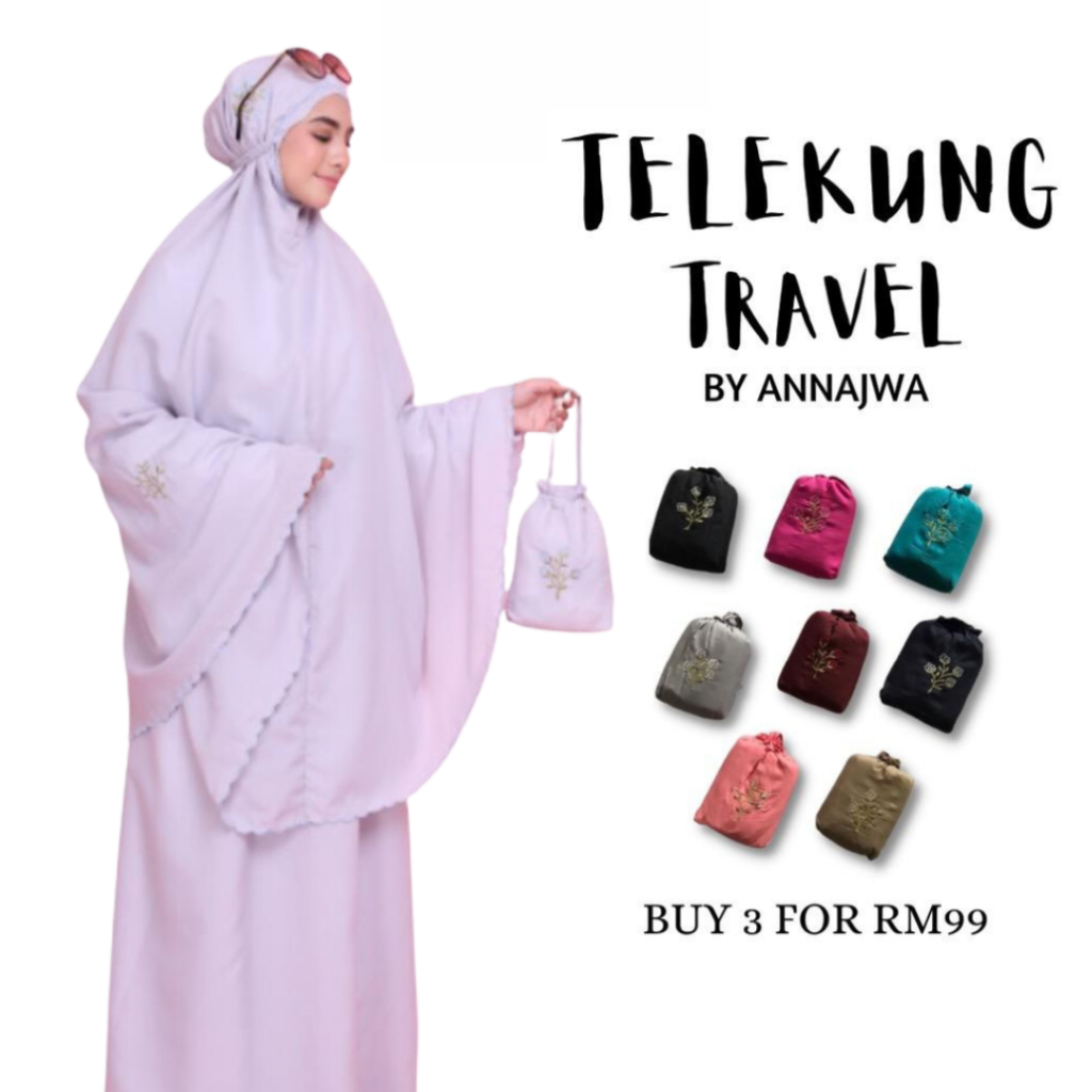 AN-NAJWA Telekung Travel Mini Pouch Telekung Dewasa Sulam Bunga [Free ...