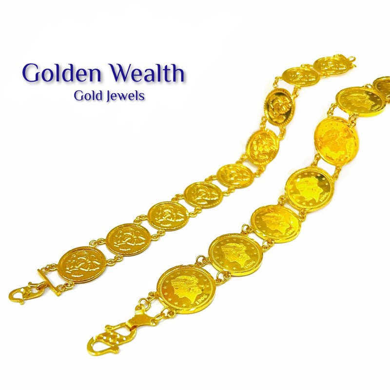 🍀916 Gold Coin Bracelet Gelang Tangan Duit Syiling Emas 916 英女皇 ...