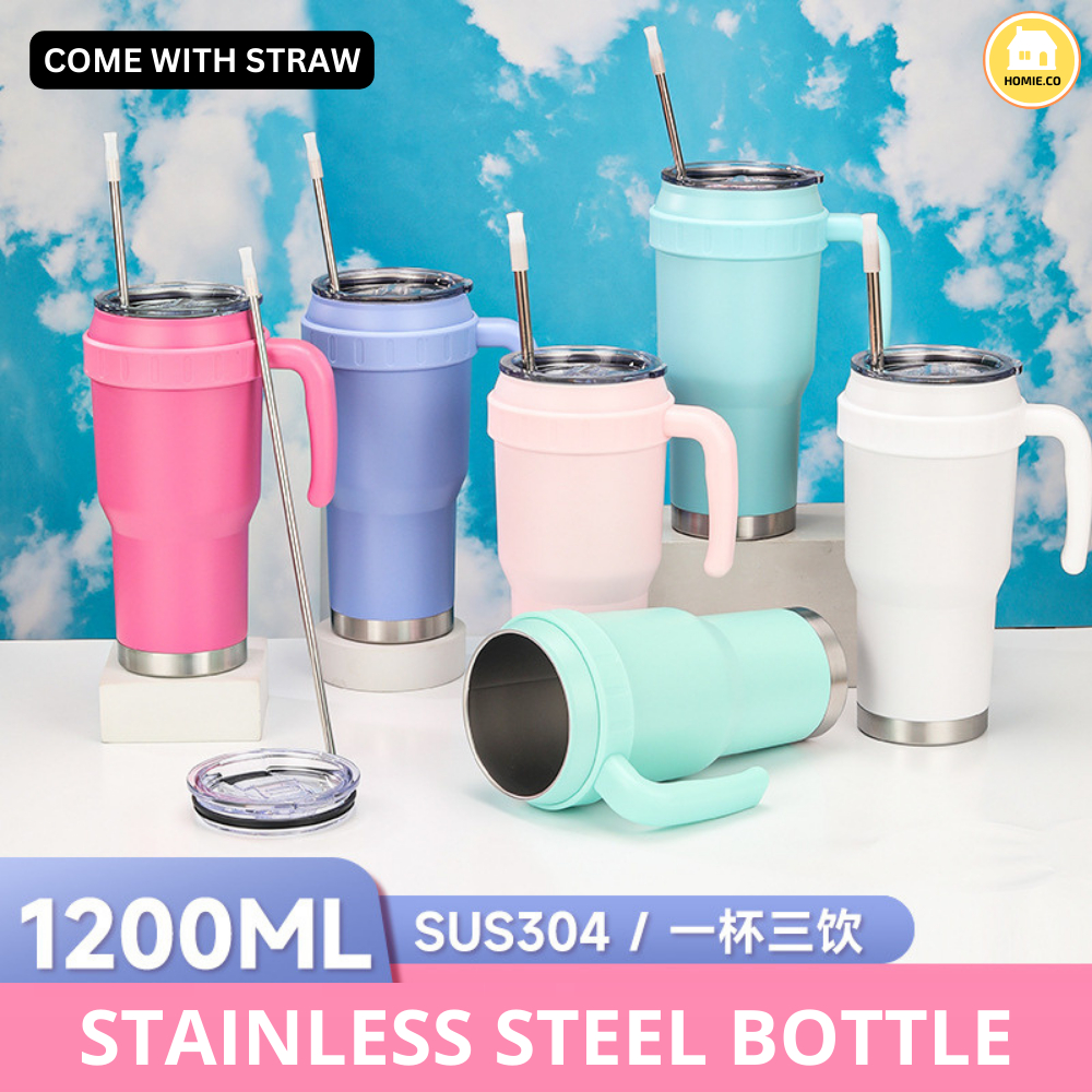 Big 304 Stainless Steel Bottle Tumbler With Straw 1200ml 1.2L Thermal ...