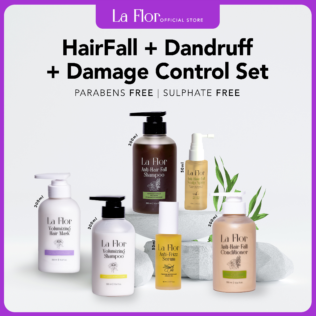 La Flor Anti Hair Fall, Anti Dandruff and Damage Hair Control Set 300ml ...
