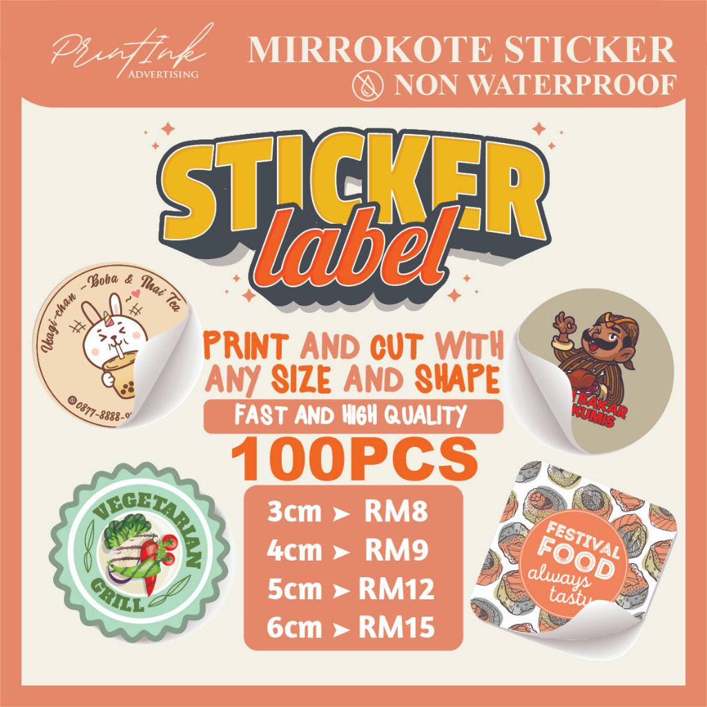Custom Sticker Label Printing Product Mirrokote | 3cm to 6cm | 100PCS ...