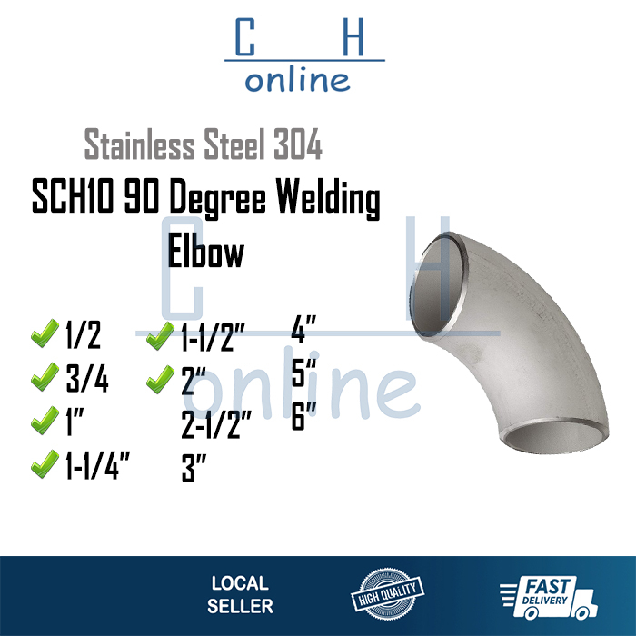 90 Degree Welding Elbow Stainless Steel SUS304 SCH10 1/2, 3/4, 1", 1-1/ ...