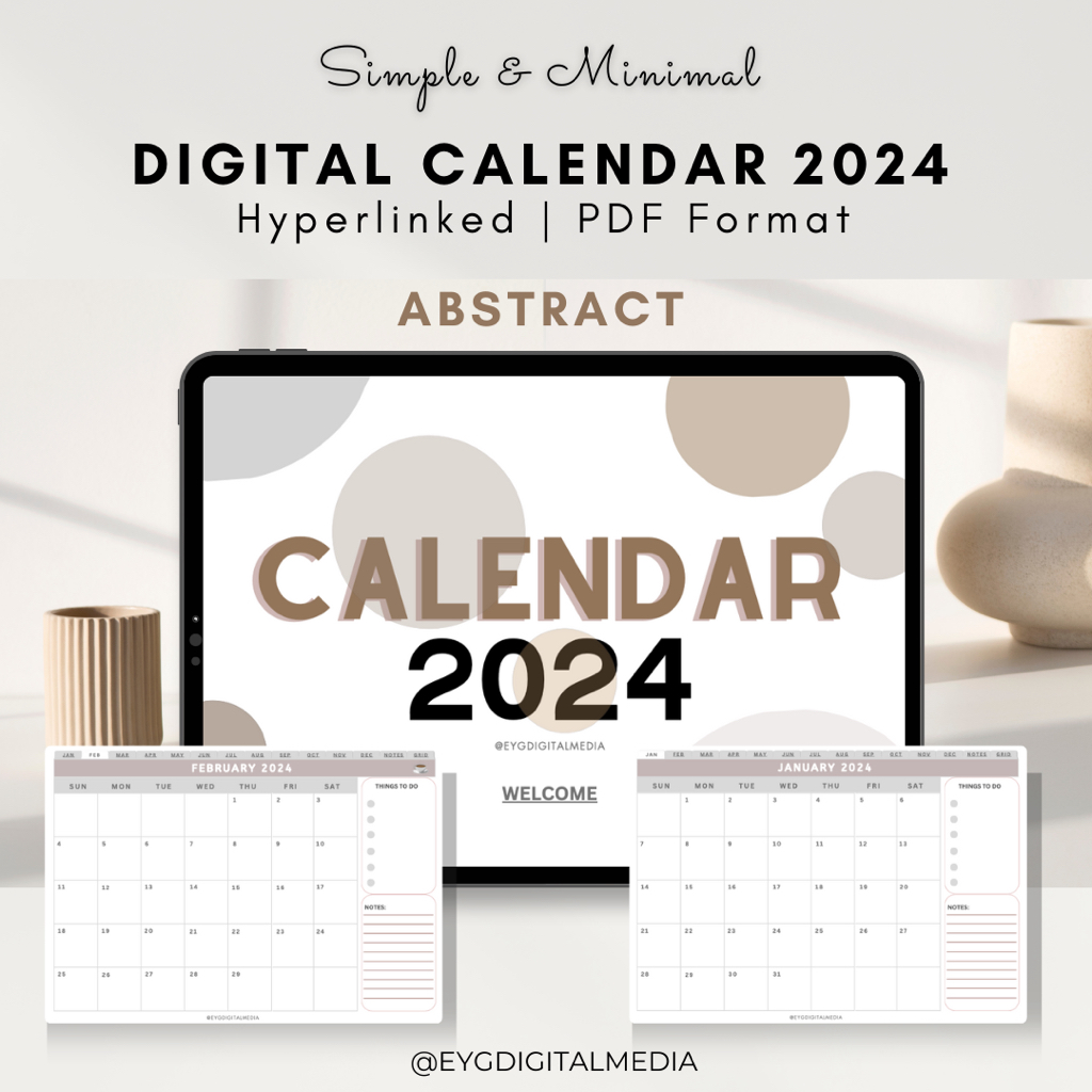 Digital Calendar 2024 Theme Abstract PDF Format Hyperlinked Pages ...