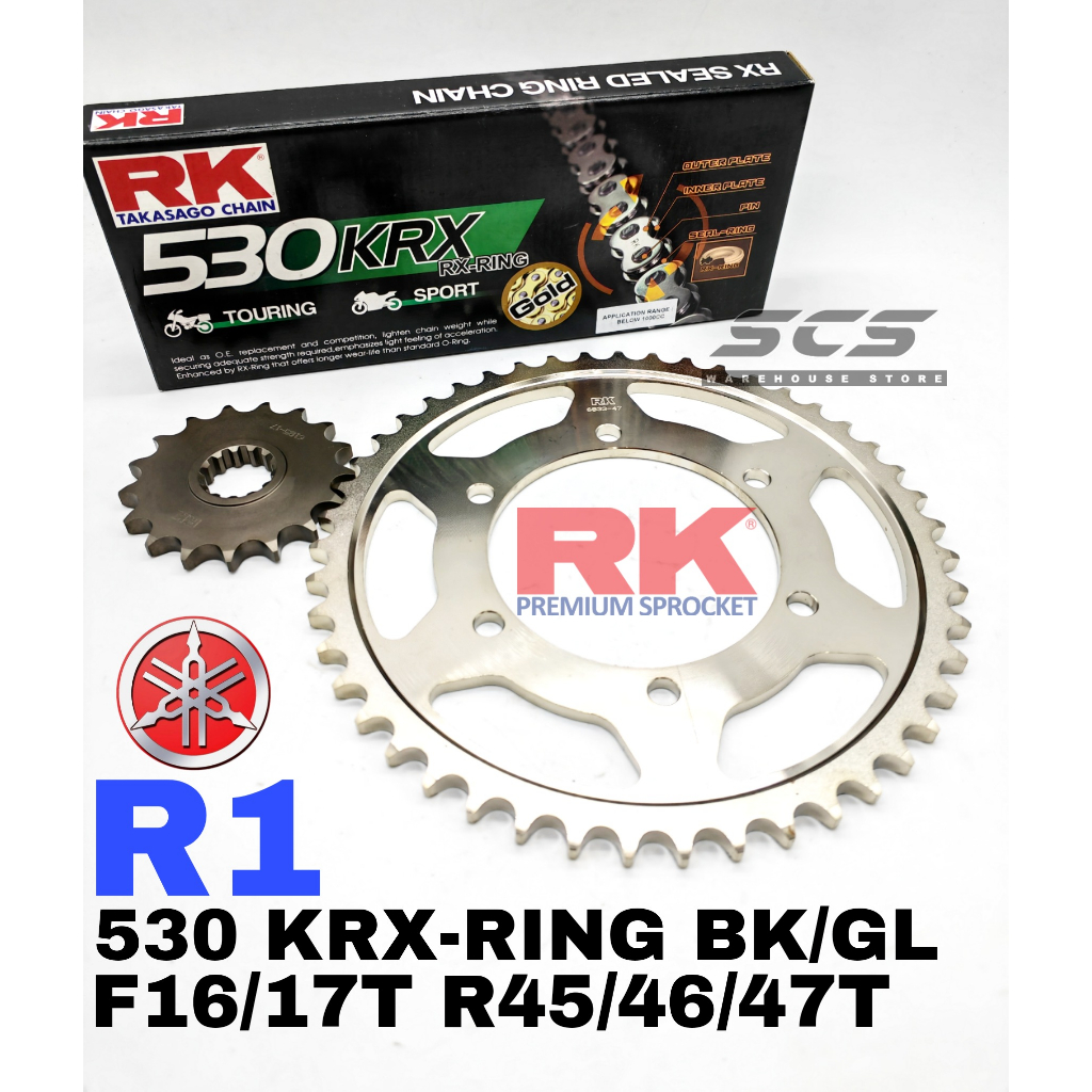 RK Sprocket Set YAMAHA YZF R1 2004 - 2014 530 GB KRX-Ring Rivet Black ...
