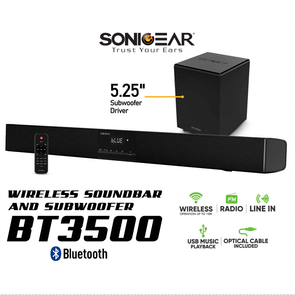 SONIC GEAR BT3500 BT5300 BT5500 BT6500 WIRELESS BLUETOOTH SOUNDBAR WITH ...
