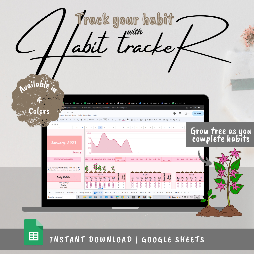 Habit Tracker | Growing-Habit-Tracker | Google Sheets | Shopee Malaysia