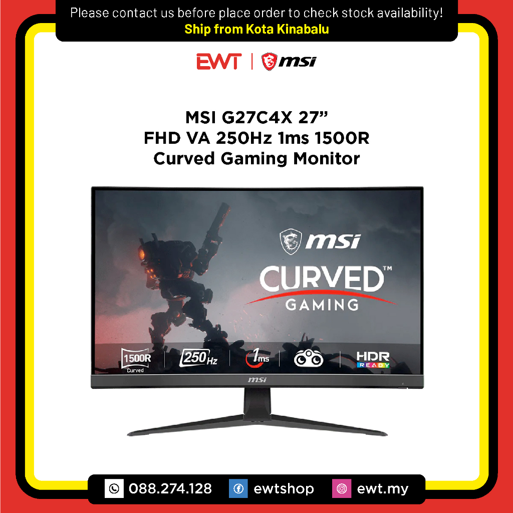 MSI Optix G27C4X FHD VA 250hz 1ms 1500R Curved Gaming Monitor 100% ...