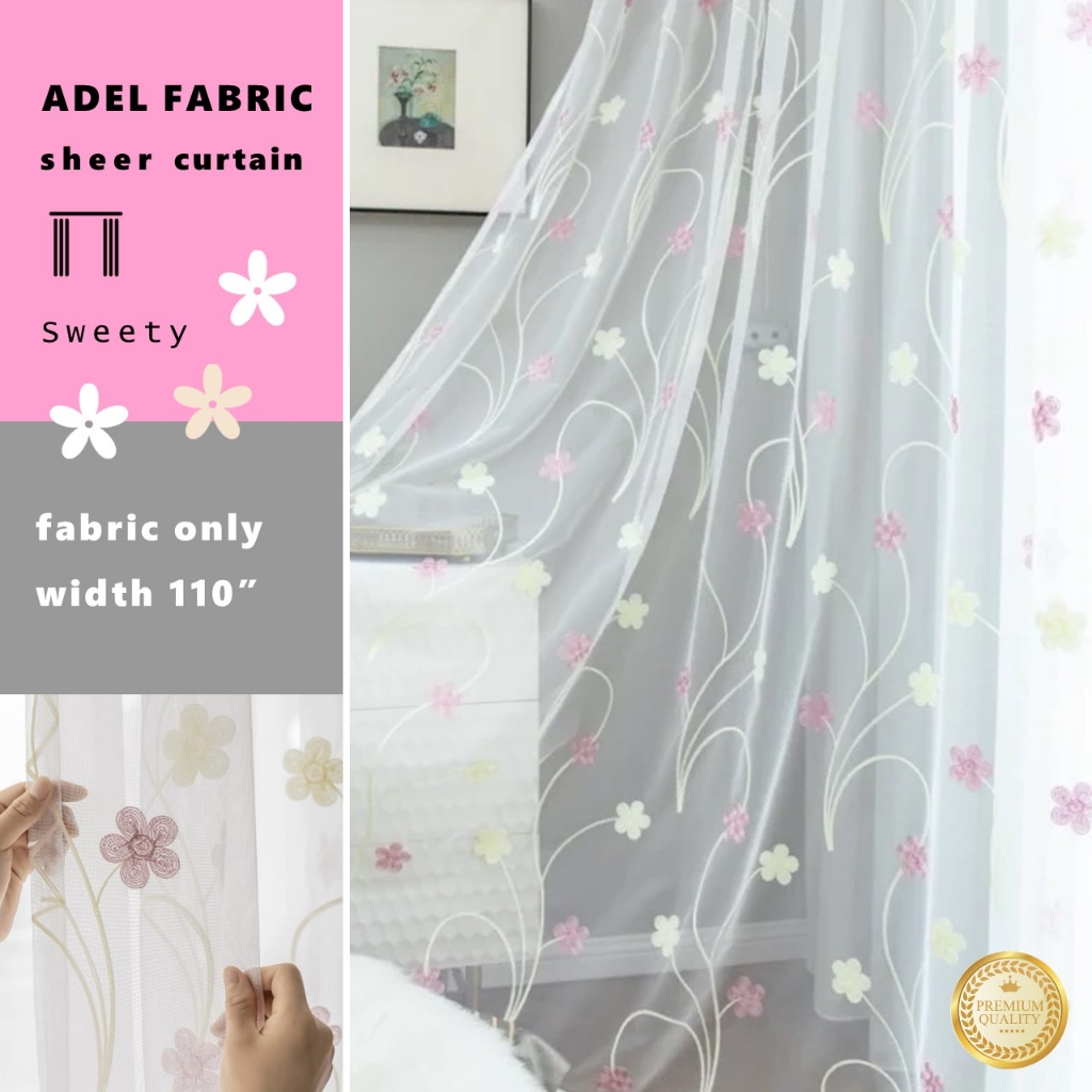 SWEETY [Sheer Harga Meter] Bidang 110" Kain Langsir Bunga Pink ...