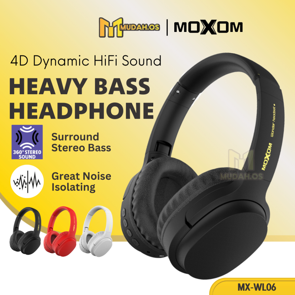 MOXOM Wireless Bluetooth Bass Stereo Headphones MDWL06 Over Ear Wired ...