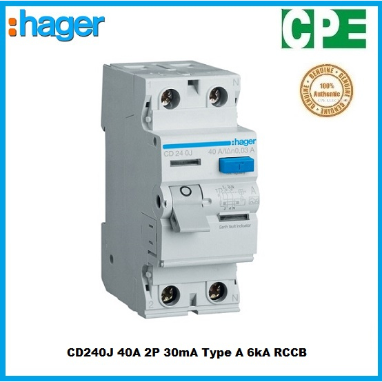 HAGER CD240J 40A 2 POLE 30mA TYPE A ELCB RCCB 100% ORIGINAL FOR EV CHARGER USE | Shopee Malaysia