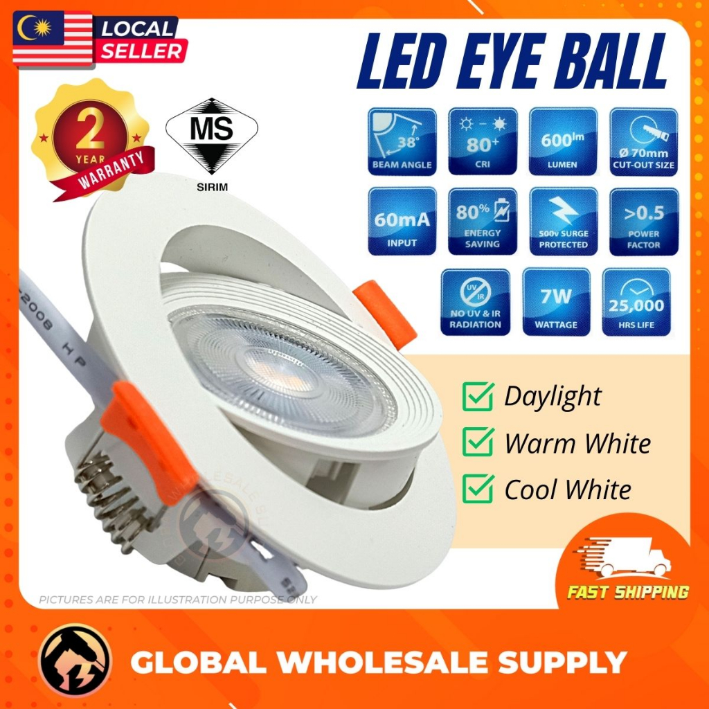 LED Eye Ball Downlight 7W Thin Ceiling Light 3 Colors LED Lamp Lighting ...