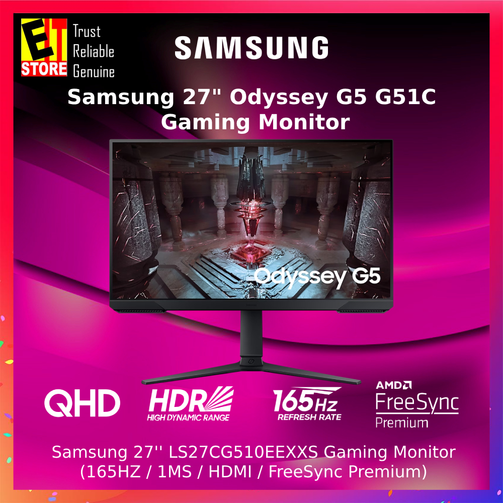 Samsung 27'' Odyssey G5 G51C Gaming Monitor QHD 2K/ 165Hz/1ms/PIVOT, TILT,, SWIVEL, ADJUSTABLE ...