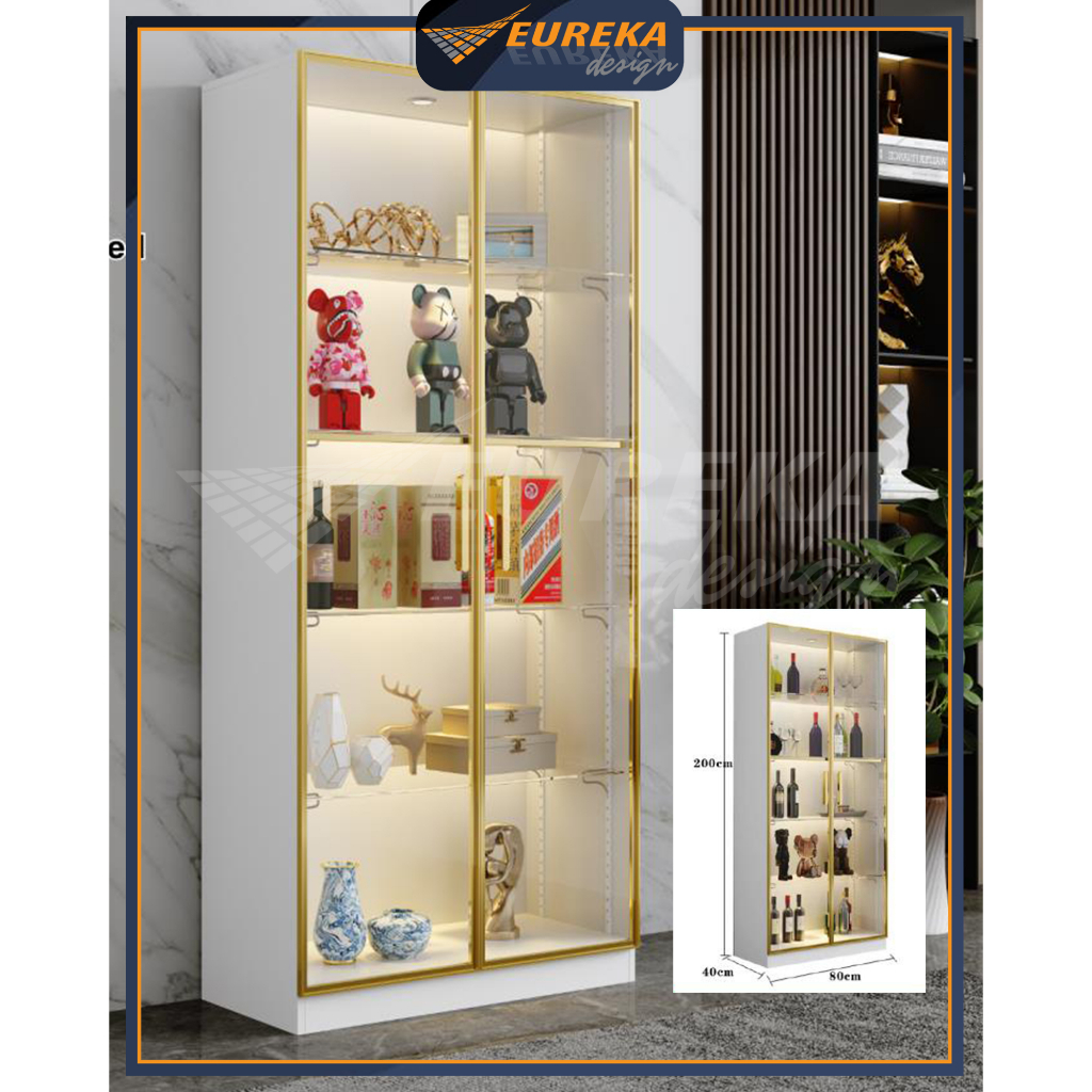 EUREKA 2.5ft Glass Display Cabinet Tempered Aliminium / Almari Kaca ...