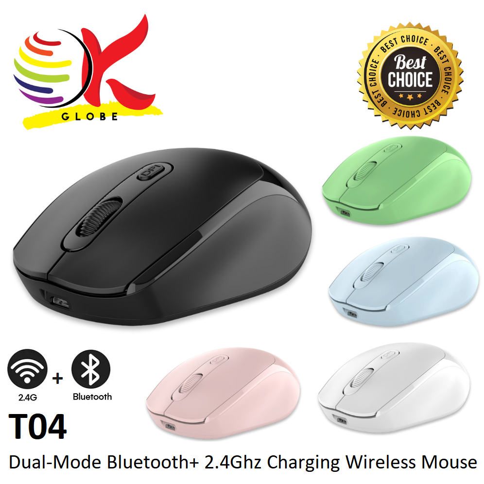 [DUAL-MODE] T04 BLUETOOTH 5.2 + 2.4GHZ RECHARGEABLE WIRELESS MOUSE WITH ...