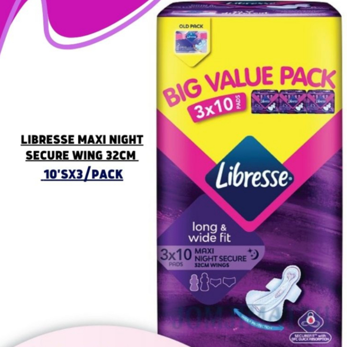 (Free Shipping to W.M)LIBRESSE MAXI NIGHT SECURE WING 32CM 10'SX3/PACK ...