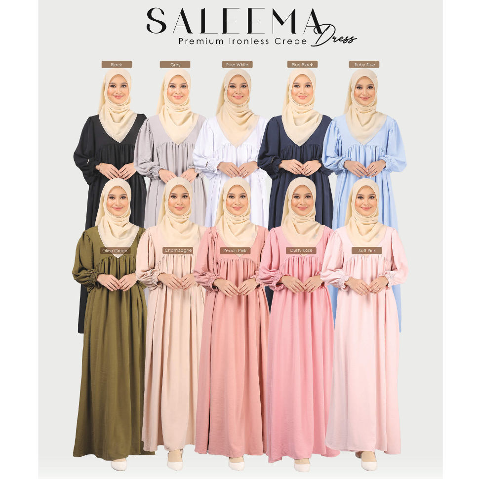Saleema Dress New Premium Ironless Crepe | Shopee Malaysia