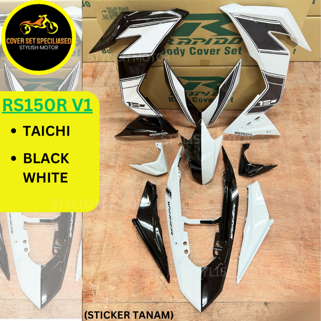 (STICKER TANAM/AIRBRUSH) RAPIDO COVER SET HONDA RS150 RS150R V1/V2/V3 TAICHI BLACK WHITE ...