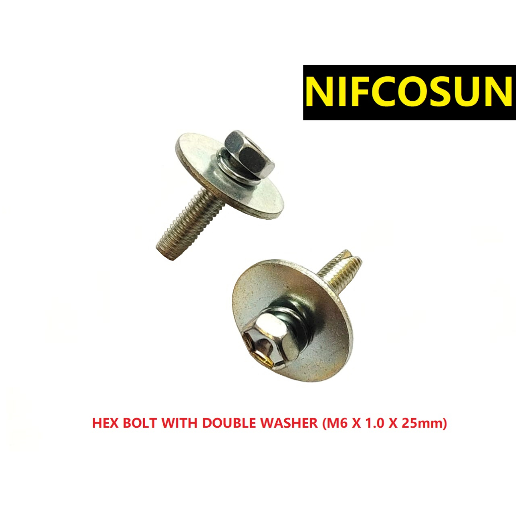 [READY STOCK] HEX BOLT WITH DOUBLE WASHER (M6 x 1.0 x 25mm) | Shopee ...