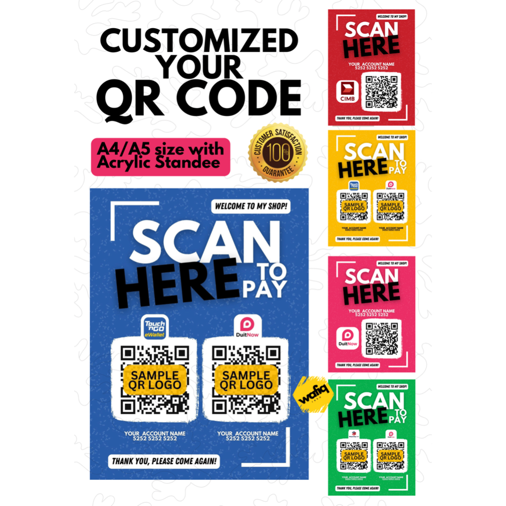 #2 CUSTOMIZED QR CODE on Acrylic Standee A4 A5 MAE Touch&Go DuitNow ...