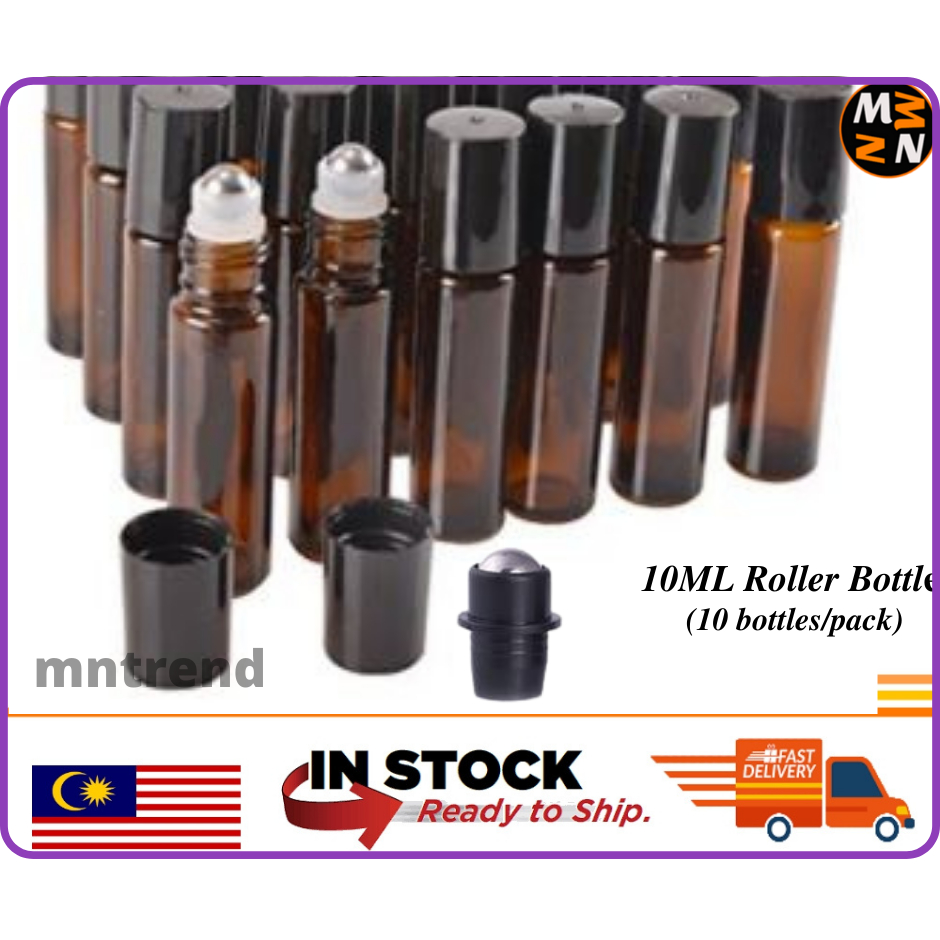 Amber Thick Glass Roller Bottle 10ml 10 Bottles Essential Oil Aromatherapy Travel Liquid