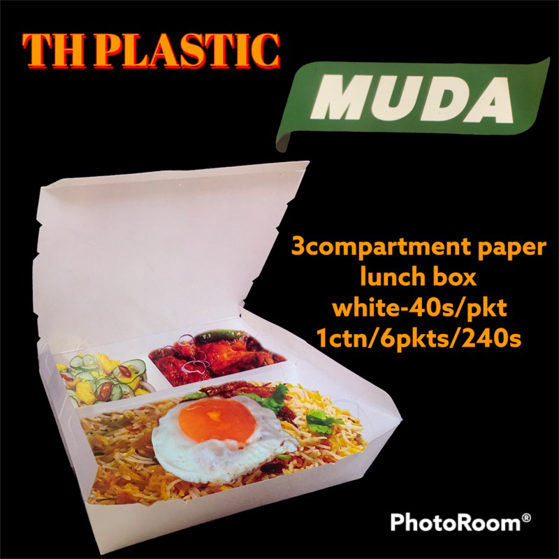 TH-40pcs-3-compartment paper Lunch box（white）- CLB L1800W | Shopee Malaysia