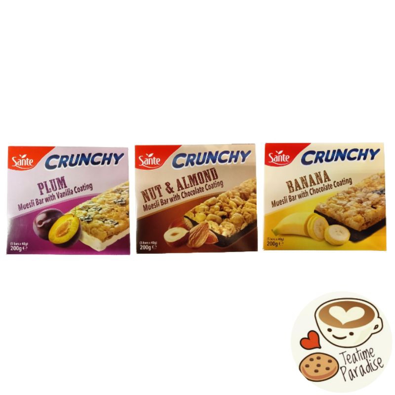 Sante Crunchy Muesli Bar with Vanilla/Chocolate Coating 200g (5 bar x 40g)(Plum / Nut & Almond ...