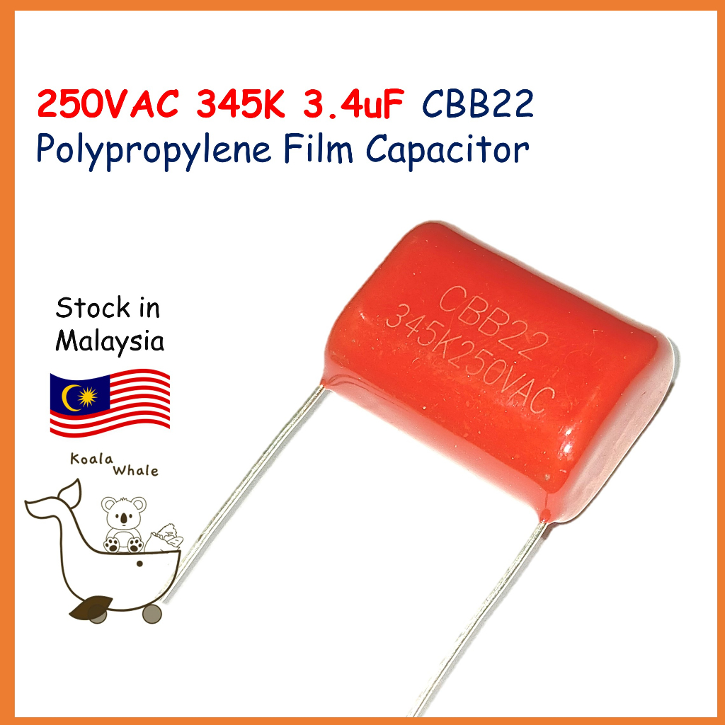 CBB22 250V AC 345K 3.4uF Polypropylene Film Capacitor Kapasitor 250VAC ...