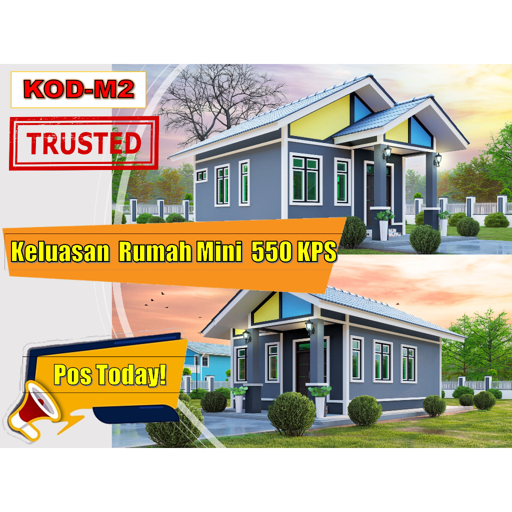 PELAN RUMAH MINI TERKINI -KOD-M2(ORIGINAL) (555 KPS-30',3" X 20') 2 BED AND 1 BETH | Shopee Malaysia