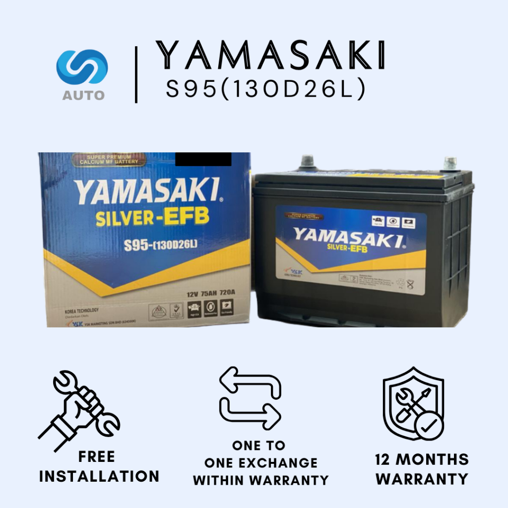 Yamasaki S95 130D26L EFB Silver Car Battery [Made in Malaysia] | Shopee Malaysia