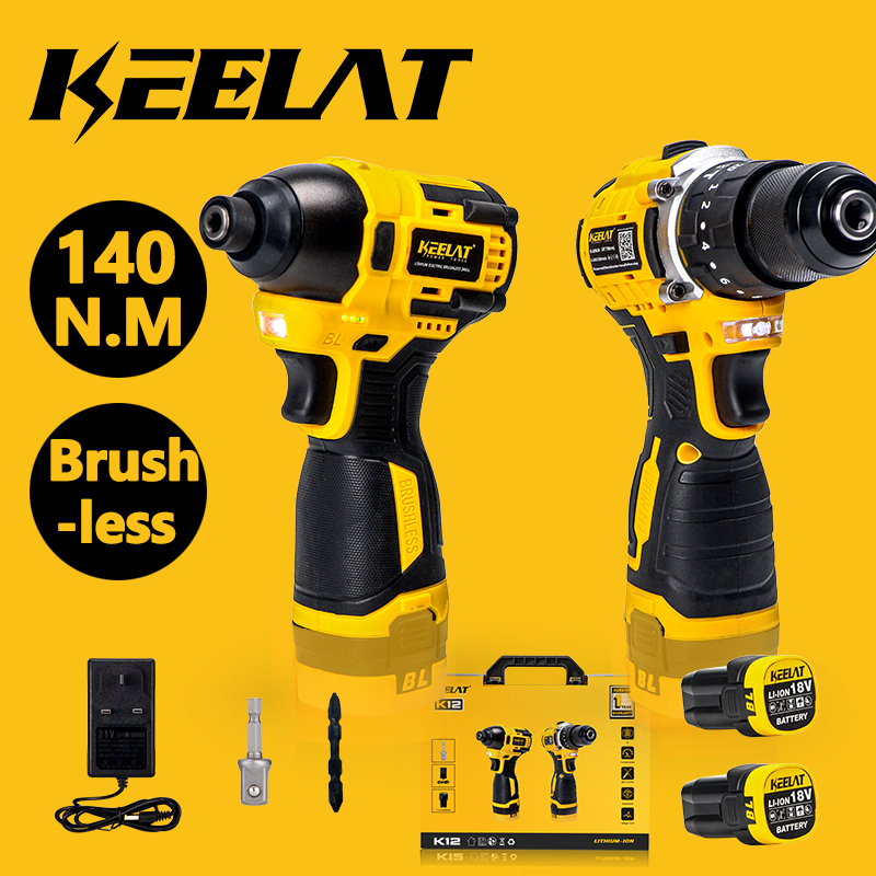 KEELAT KCID02 2 IN 1 COMBO Drill Impact Driver Brushless Cordless Drill ...