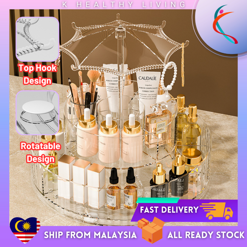 【READY STOCK】Rotating Cosmetic Storage Box Transparent Umbrella Hook ...