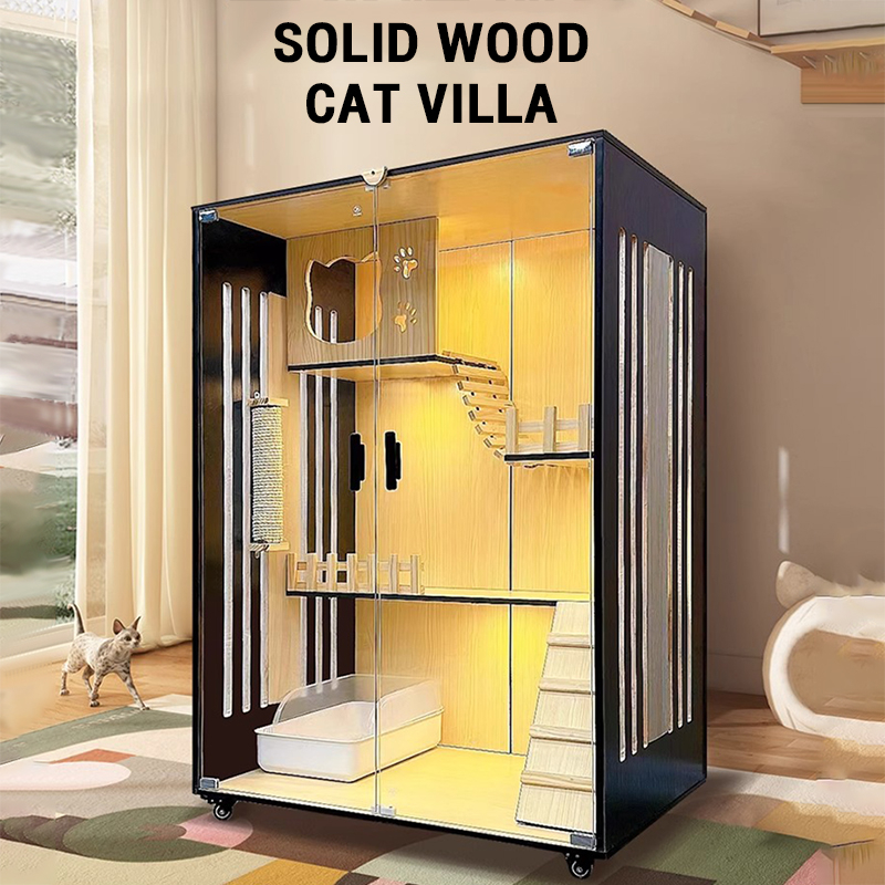 Cat Villa Solid Wood Cat Cage Cat House Household Cat Litter Display