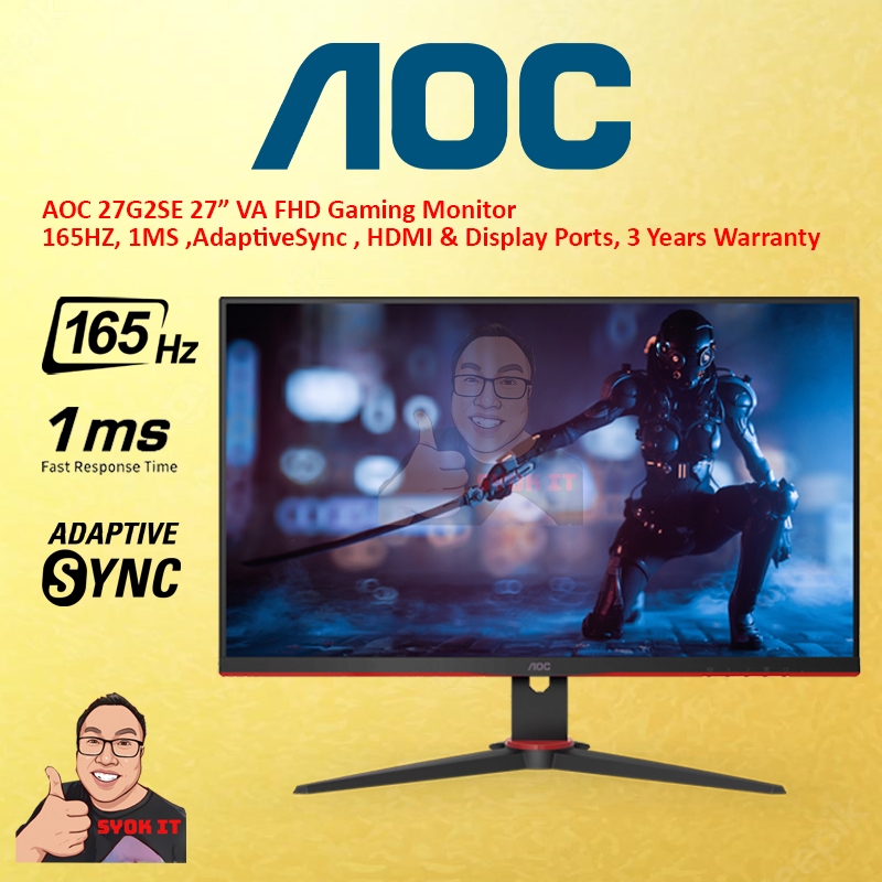 AOC 27G2SE 27" VA FHD 165HZ 1MS HDR Adaptive Sync (VGA × 1, HDMI × 2 ...