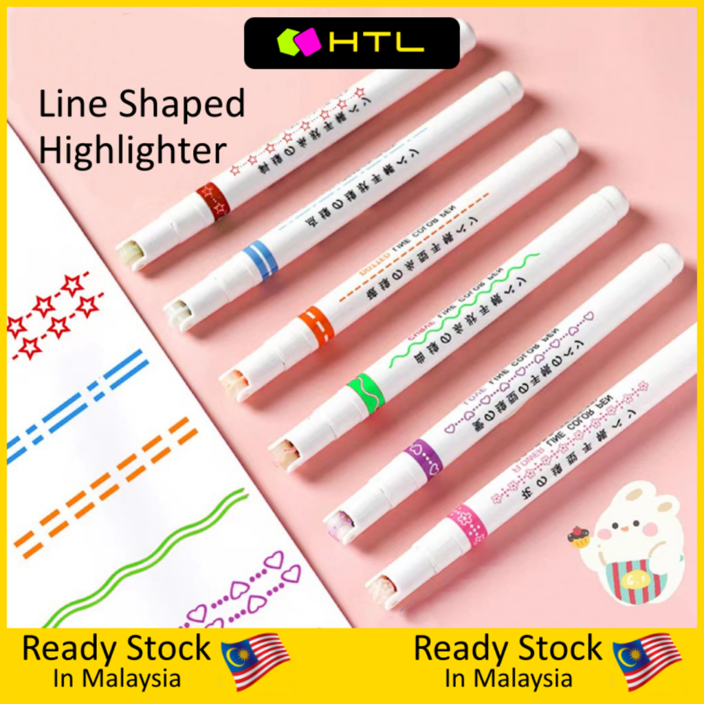 6pcs Line Shaped Outline Highlighter Pen Multi Color Roller Tip ...
