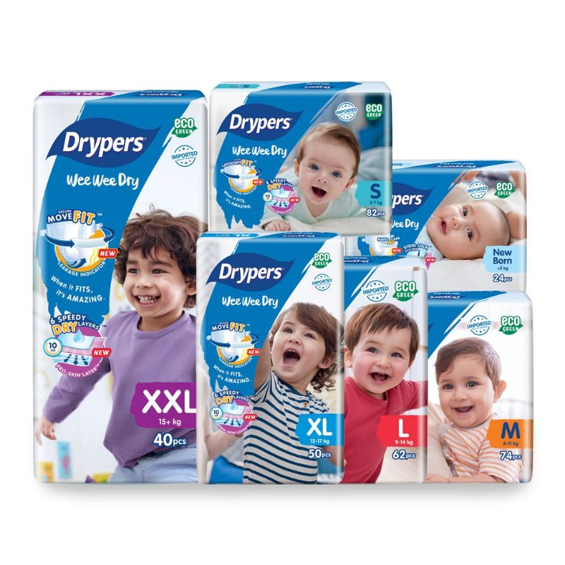 Drypers Wee Wee Dry NB60/ S80/ M60/ L58/ XL52/ XXL40 | Shopee Malaysia