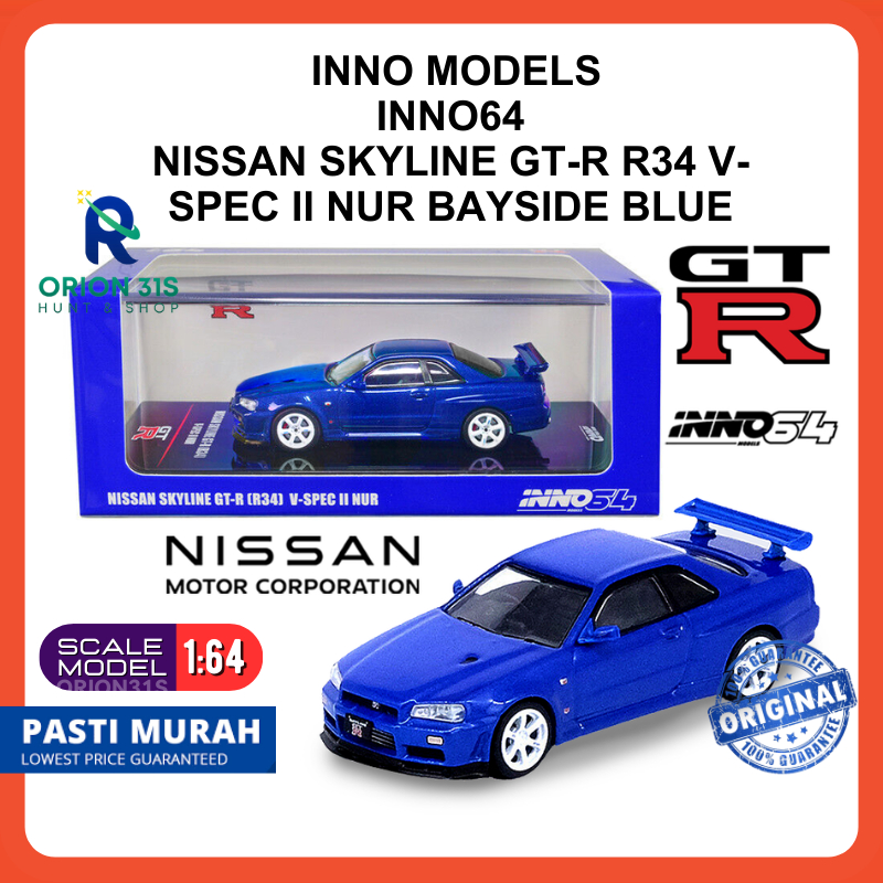 Inno Models INNO64 Nissan Skyline GT-R R34 V-Spec II Nur Bayside Blue ...